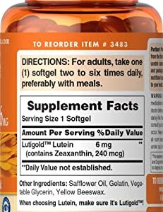 Puritans Pride Lutein 6 Mg with Zeaxanthin Supports Eye Health, 200 Count