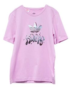 adidas originals girls’ graphic logo tee, bliss lilac, large