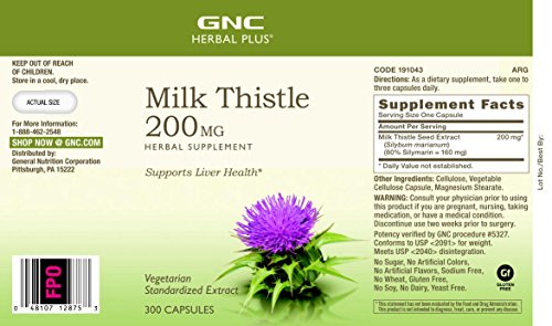 GNC Herbal Plus Milk Thistle 200mg | Supports Liver Health | 300 Capsules