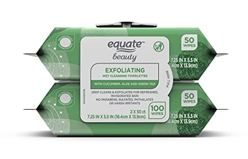 Equate Beauty Exfoliating Wet Cleansing Towelettes With Cucumber Aloe Green Tea 100 Wipes