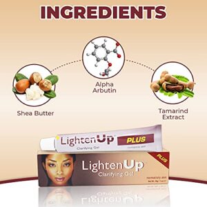 LightenUp Plus Clarifying Gel - 1 fl oz / 30 ml - Dark Spots Cream, Reduce Hyperpigmentation on: Dark Knuckles, Elbows, Hands, Armpits, with Alpha Arbutin, Fruity Tamarind Extract