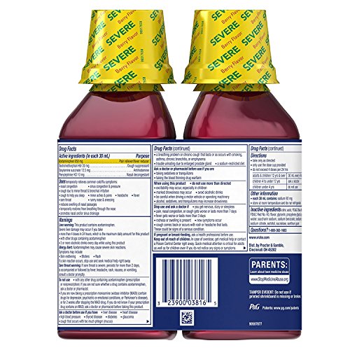 Cough, Cold, and Flu Bundle - Vicks VapoRub Cough Suppressant 6 oz (pack of 2) and Vicks Nyquil SEVERE Nighttime Relief 12 oz (twin pack)