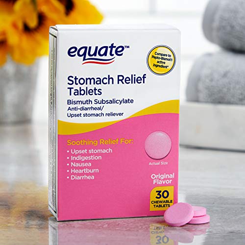 Equate - Stomach Relief, Pink Bismuth Subsalicylate, 30 Chewable Tablets (2)