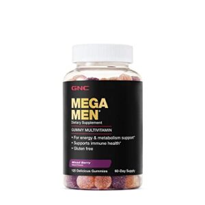 gnc mega men gummy multivitamin | supports energy, metabolism, and immune system, gluten free | mixed berry | 120 gummies