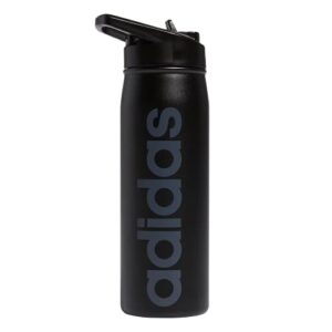 adidas 600 ml (20 oz) straw top metal water bottle, hot/cold double-walled insulated 18/8 stainless steel, black/onix grey, one size