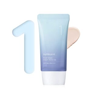 numbuzin no.1 pure glass clean tone up | brightening, hyaluronic acid, glossy finish, tinted, light beige color | 1.69 fl oz