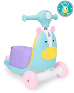 skip hop 3-in-1 baby activity push walker to toddler scooter, zoo unicorn