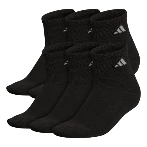 adidas Women's Athletic Cushioned Quarter Socks with Arch Compression (6-Pair), Black/Aluminum 2, Medium