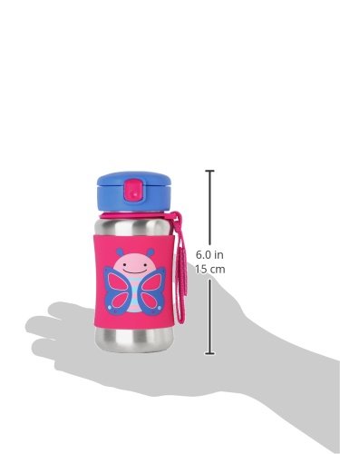 Skip Hop Toddler Sippy Cup with Straw, Zoo Stainless Steel Straw Bottle, Butterfly