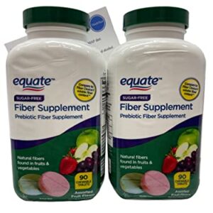 Equate Sugar Free Prebiotic Fiber Supplement Chewable Tablets Bundle: (2) 90 ct Bottles & ThisNThat Tip Card