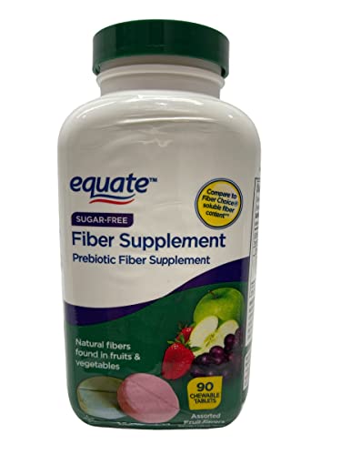 Equate Sugar Free Prebiotic Fiber Supplement Chewable Tablets Bundle: (2) 90 ct Bottles & ThisNThat Tip Card