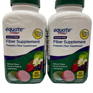 Equate Sugar Free Prebiotic Fiber Supplement Chewable Tablets Bundle: (2) 90 ct Bottles & ThisNThat Tip Card