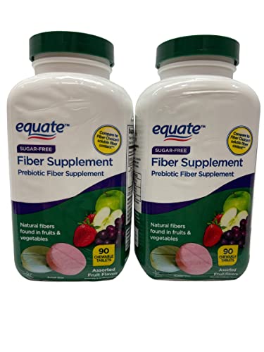 Equate Sugar Free Prebiotic Fiber Supplement Chewable Tablets Bundle: (2) 90 ct Bottles & ThisNThat Tip Card