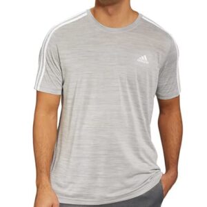 adidas Men's 3 Stripe Tech Tee Moisture Wicking Fabric Relaxed Fit 1465164 (Grey Heather, Small)