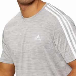 adidas Men's 3 Stripe Tech Tee Moisture Wicking Fabric Relaxed Fit 1465164 (Grey Heather, Small)