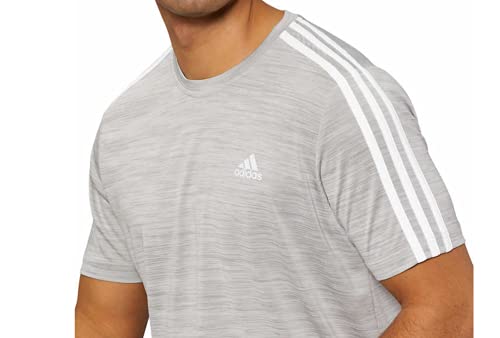 adidas Men's 3 Stripe Tech Tee Moisture Wicking Fabric Relaxed Fit 1465164 (Grey Heather, Small)