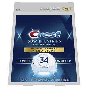 crest 3d whitestrips, radiant express with led accelerator light, teeth whitening strip kit, 40 strips (20 count pack)