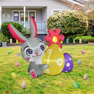 BLOWOUT FUN 5ft Inflatable Easter Bunny with Flower and Egg Decoration, LED Lighted for Indoor Outdoor Blow Up Lawn Yard Decor