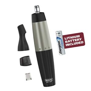 wahl groomsman men’s lithium battery powered ear, nose, & brow trimmer for eyebrow & facial hair trimming for men with 2 interchangeable heads – model 5560-2801