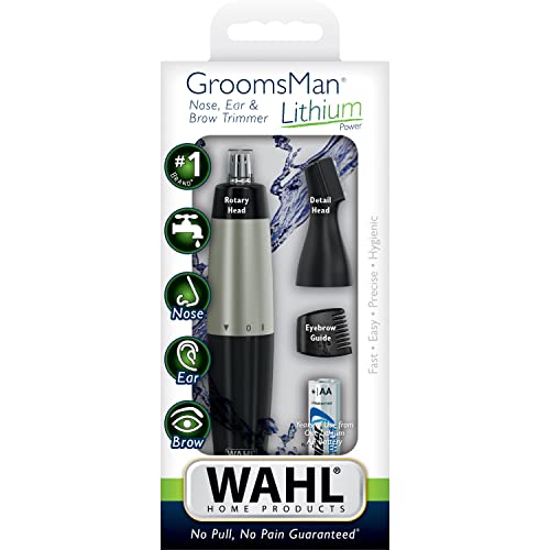 Wahl Groomsman Men’s Lithium Battery Powered Ear, Nose, & Brow Trimmer for Eyebrow & Facial Hair Trimming for Men with 2 Interchangeable Heads – Model 5560-2801