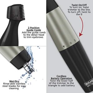 Wahl Groomsman Men’s Lithium Battery Powered Ear, Nose, & Brow Trimmer for Eyebrow & Facial Hair Trimming for Men with 2 Interchangeable Heads – Model 5560-2801