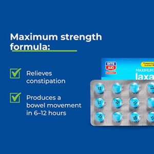 Rite Aid Maximum Strength Laxative, Sennosides USP Tablets, 25 mg, 96 Count | Constipation Relief Laxative Extra Strength | Overnight Fast Acting Laxative | Fiber Supplement & Stool Softeners Softgels