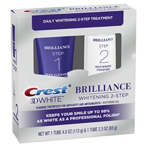 crest 3d white brilliance 2 step kit, deep clean toothpaste (4oz) + teeth whitening gel (2.3oz)