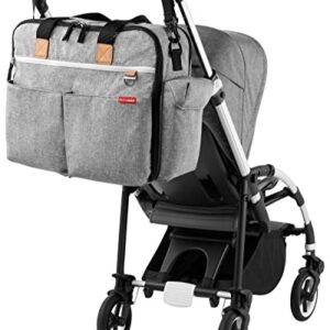 Skip Hop Diaper Bag: Iconic Duo Weekender, Extra Large Capacity with Changing Pad & Stroller Attachment, Grey Melange