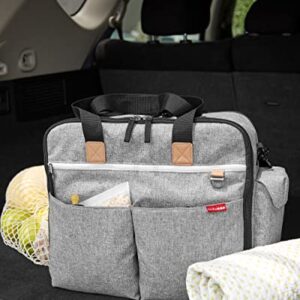 Skip Hop Diaper Bag: Iconic Duo Weekender, Extra Large Capacity with Changing Pad & Stroller Attachment, Grey Melange