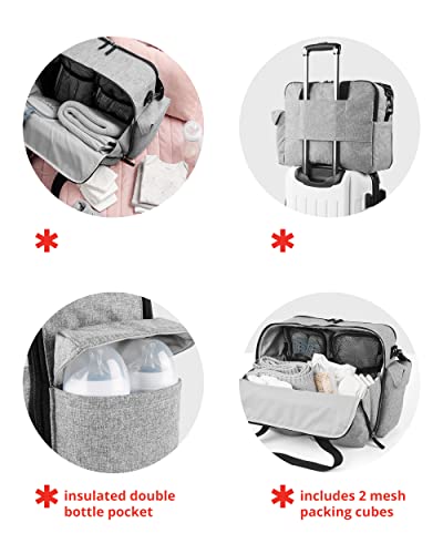 Skip Hop Diaper Bag: Iconic Duo Weekender, Extra Large Capacity with Changing Pad & Stroller Attachment, Grey Melange