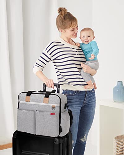 Skip Hop Diaper Bag: Iconic Duo Weekender, Extra Large Capacity with Changing Pad & Stroller Attachment, Grey Melange