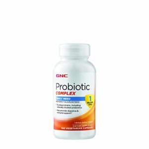 gnc probiotic complex daily need with 1 billion cfus, 100 capsules, daily probiotic support