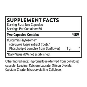 Thorne Curcumin Phytosome 1000 mg (Meriva) - Clinically Studied, High Absorption - Supports Healthy Inflammatory Response in Joints, Muscles, GI Tract, Liver, and Brain - 120 Capsules - 60 Servings