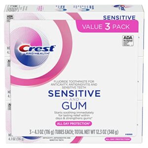 crest pro-health gum and sensitivity, sensitive toothpaste, all-day protection, (pack of 3), 4.1 oz