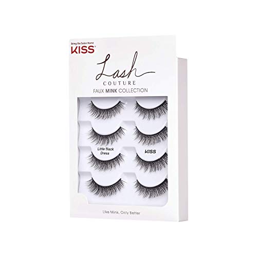 KISS Lash Couture Faux Mink False Eyelashes Multipack, Knot-Free Lash Band, Reusable, Contact Lens Friendly, Easy To Apply, Ultrafine, Tapered, Synthetic Fake Lashes, Style Little Black Dress, 4 Pairs