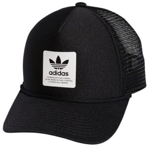 adidas originals dispatch trucker 5-panel high crown mesh-back adjustable strapback cap, black/white, one size