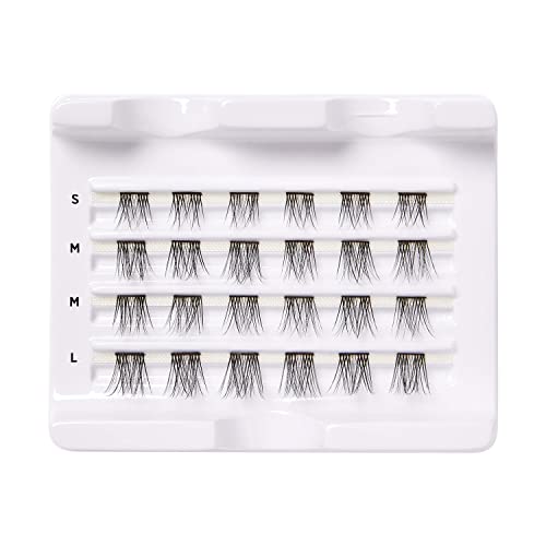 KISS Falscara DIY Eyelash Extension Lengthening Wisps - Featherlight Synthetic Reusable Artificial Eyelashes Multipack of 24 Mini Lash Clusters for that Authentic Eyelash Extension Look