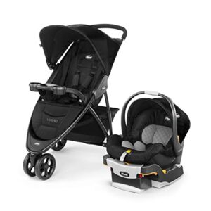 chicco viaro quick-fold travel system, includes infant car seat and base, stroller and car seat combo, baby travel gear | black/black