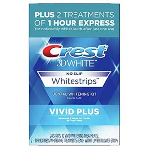 crest 3d whitestrips, vivid plus, teeth whitening strip kit, 24 count (pack of 1)