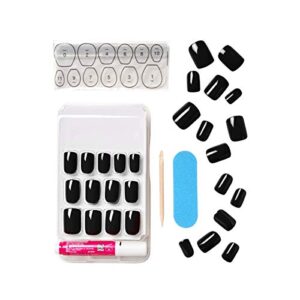 KISS Gel Fantasy Ready-to-Wear Press-On Gel Nails, “Aim High”, Short, Black, Nail Kit with 24 Mega Adhesive Tabs, Pink Gel Glue, Manicure Stick, Mini File, and 28 Fake Nails