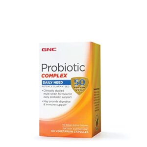 gnc probiotic complex daily need with 50 billion cfus, 60 capsules, daily probiotic support