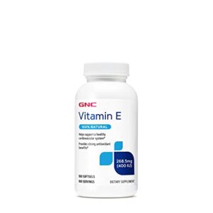 gnc vitamin e 400iu, 180 softgels, supports healthy cardiovascular system