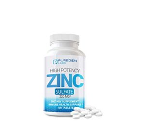 zinc 220mg [high potency] supplement – zinc sulfate for immune support system 100 tablets