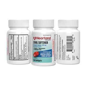 Heartland Pharma Docusate Sodium 100mg Laxatives Stool Softener Softgel - Regular Strength Stool Softener - Actual Size - Gentle, Dependable, and Stimulant-Free - (100 Count)