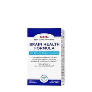 gnc preventive nutrition brain health formula, 60 caplets, supports memory function and enhances circulation