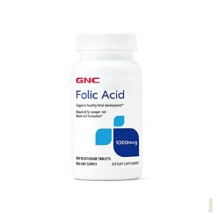 gnc folic acid 1000 mcg | supports healthy fetal development, required for proper red blood cell formation, vegetarian formula | 100 tablets