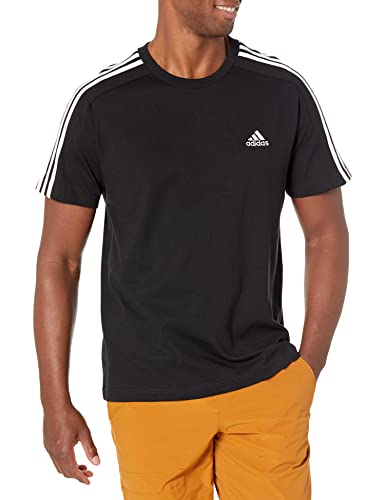 adidas Men's Essentials Single Jersey 3-Stripes T-Shirt, Black/White, Large