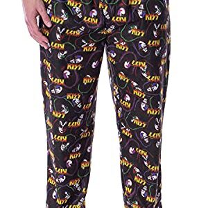 KISS Men's Allover Band Member Print Adult Loungewear Sleep Pajama Pants (Large) Black