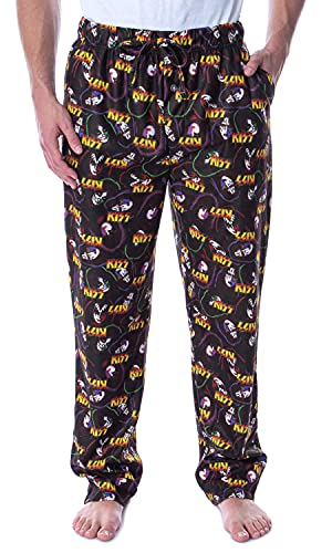 KISS Men's Allover Band Member Print Adult Loungewear Sleep Pajama Pants (Large) Black