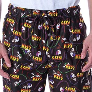 KISS Men's Allover Band Member Print Adult Loungewear Sleep Pajama Pants (Large) Black